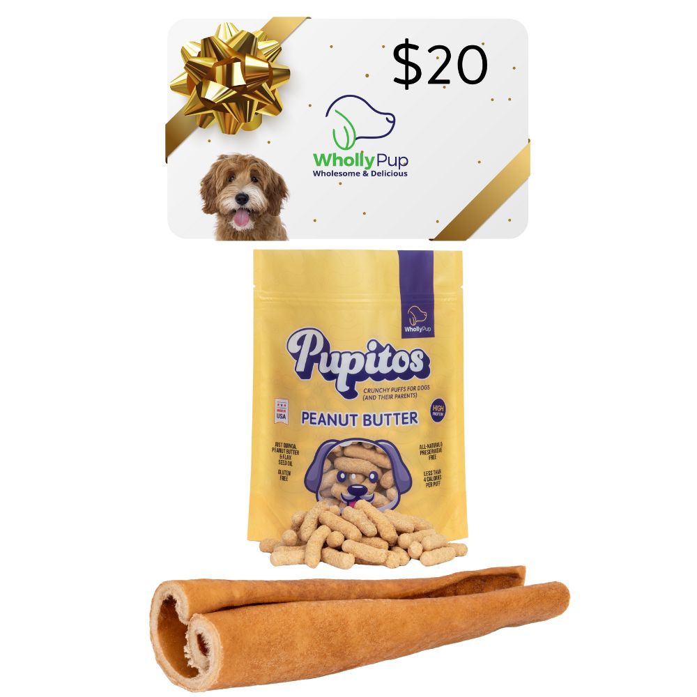 $20 Gift Card + Peanut Butter Pupitos + Super Bull Stick 6" – Wholly Pup
